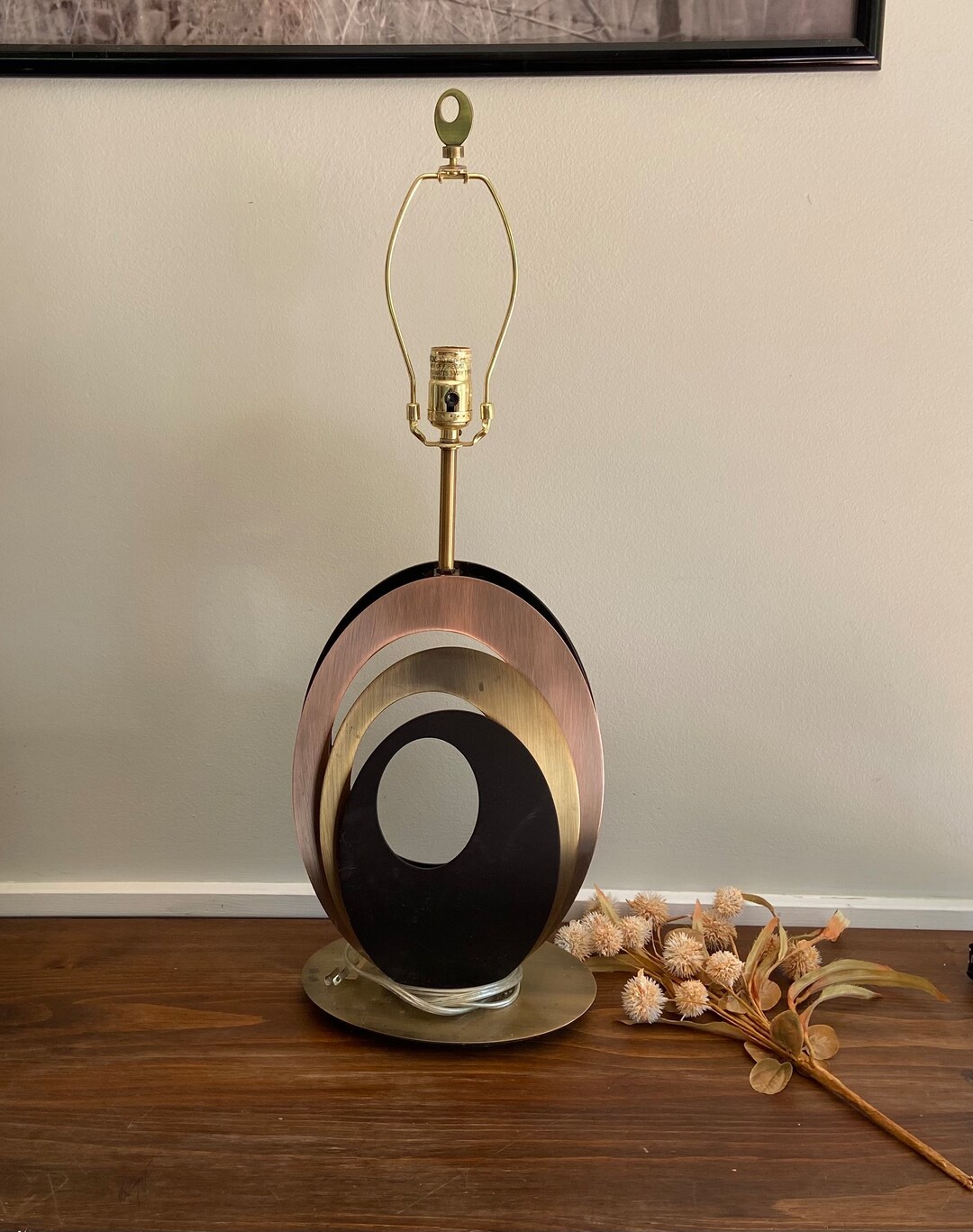 Vintage Tall Mixed Metal Art Deco 3D Table Lamp, Brass Gold and Black ...