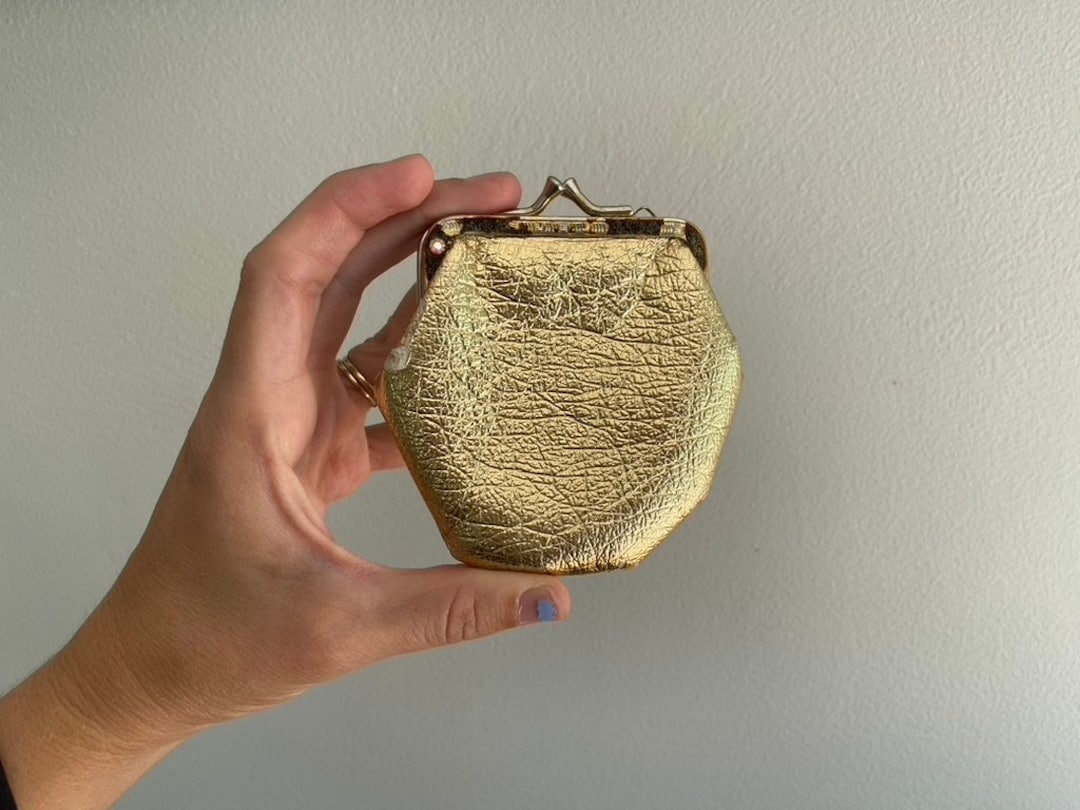 Vintage Small Metallic Golden Yellow Coin Purse With Kiss Lock Clasp ...