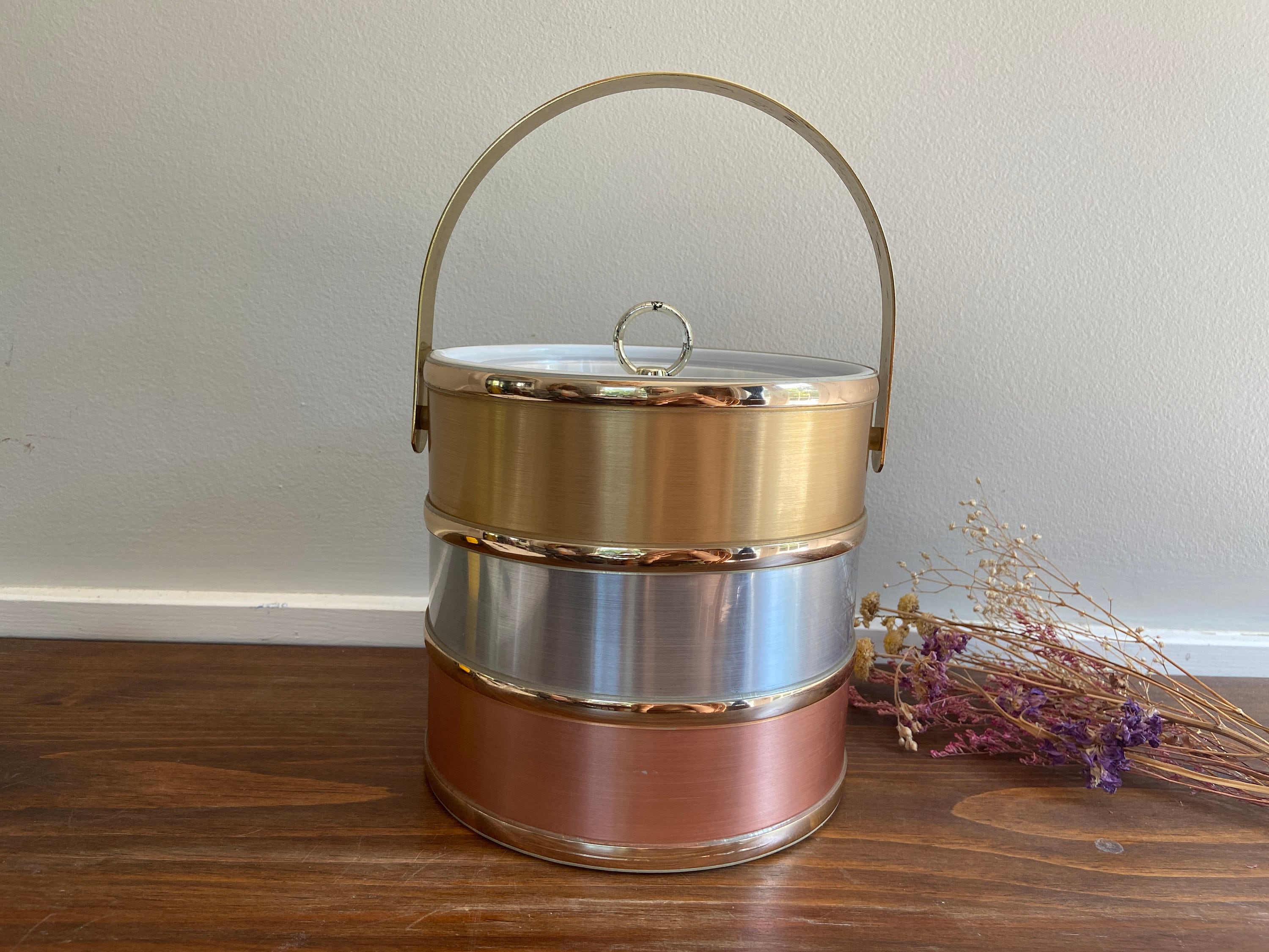 Vintage Mid Century Ice Bucket Barware, Ice Cooler Holder, Picnic Party ...