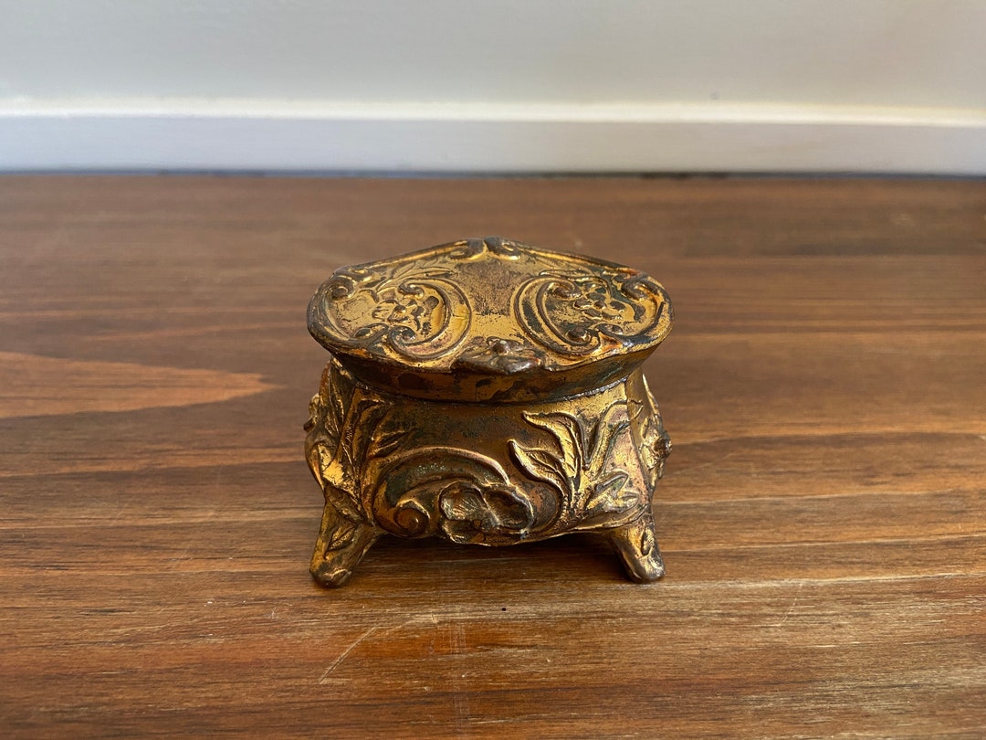 Antique Small Ornate Gold Gilded Bronze Lidded Jewelry Box, Small ...