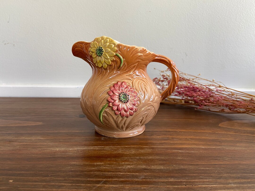 Shorter & Son Vintage Staffordshire Pitcher With Hand Painted Zinnia ...