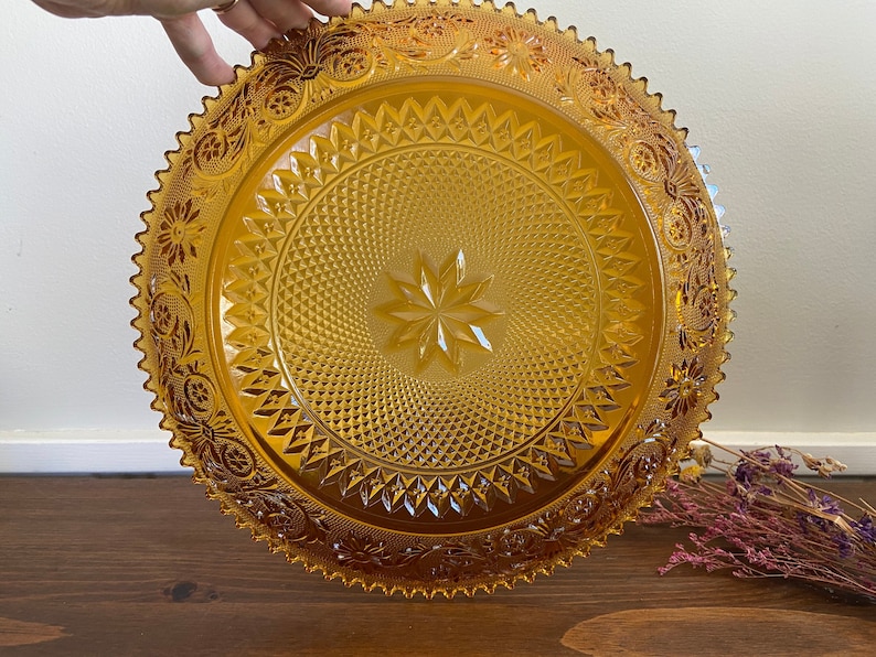 Vintage Tiara Amber Glass Serving Platter Plate Sandwich Pattern ...