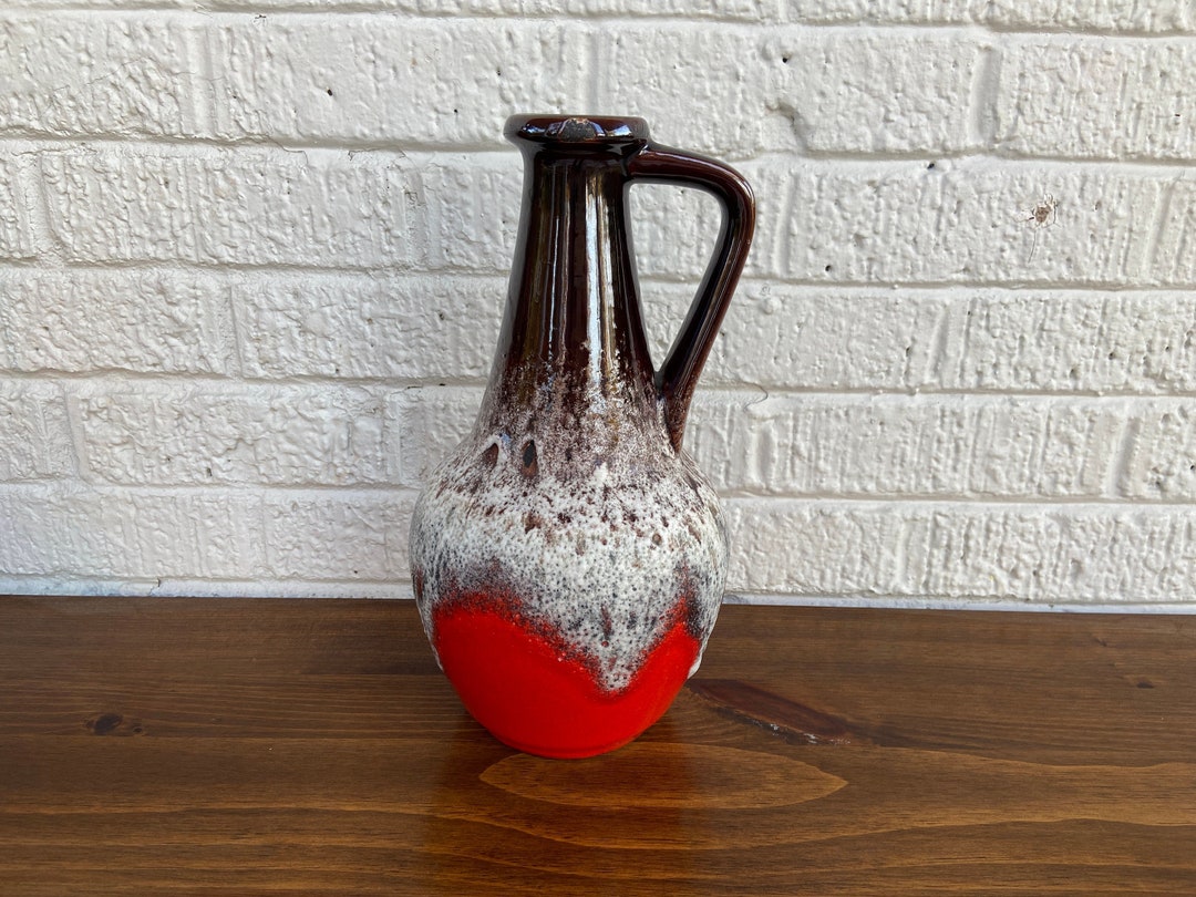 Vintage Fat Lava Vase Jug, Brown Red White Lava Vase, RARE Bay Keramik ...