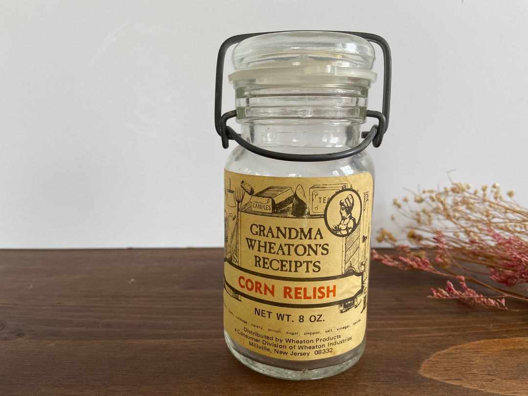 Vintage Grandma Wheaton’s Corn Relish Canister Jar, 8oz Jar With Rubber ...