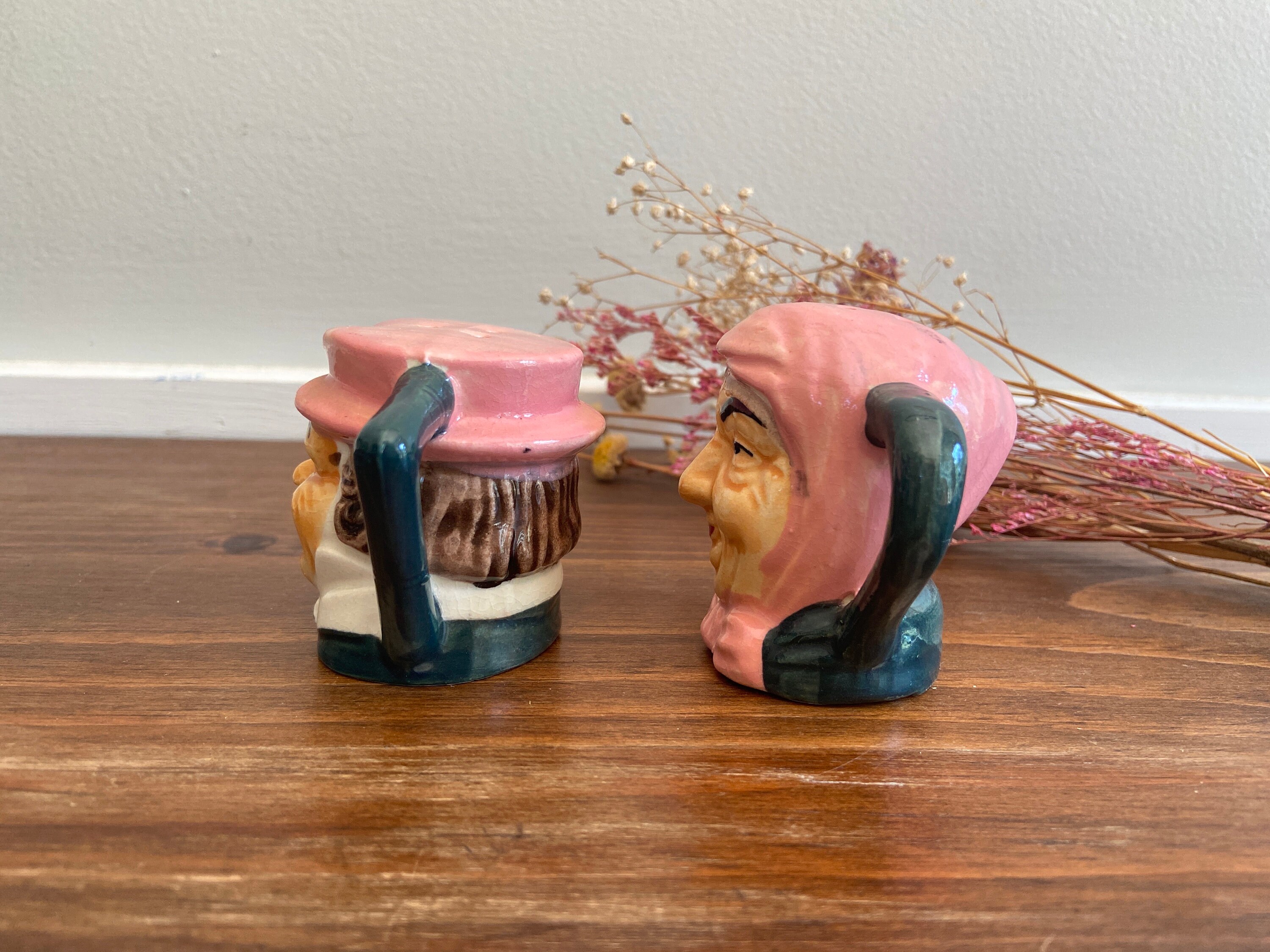 Vintage Pink Royal Doulton Cheeky Old Man and Woman Salt and Pepper ...