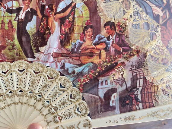 Vintage Traditional Spanish Hand Fan Fabric and Plast… - Gem