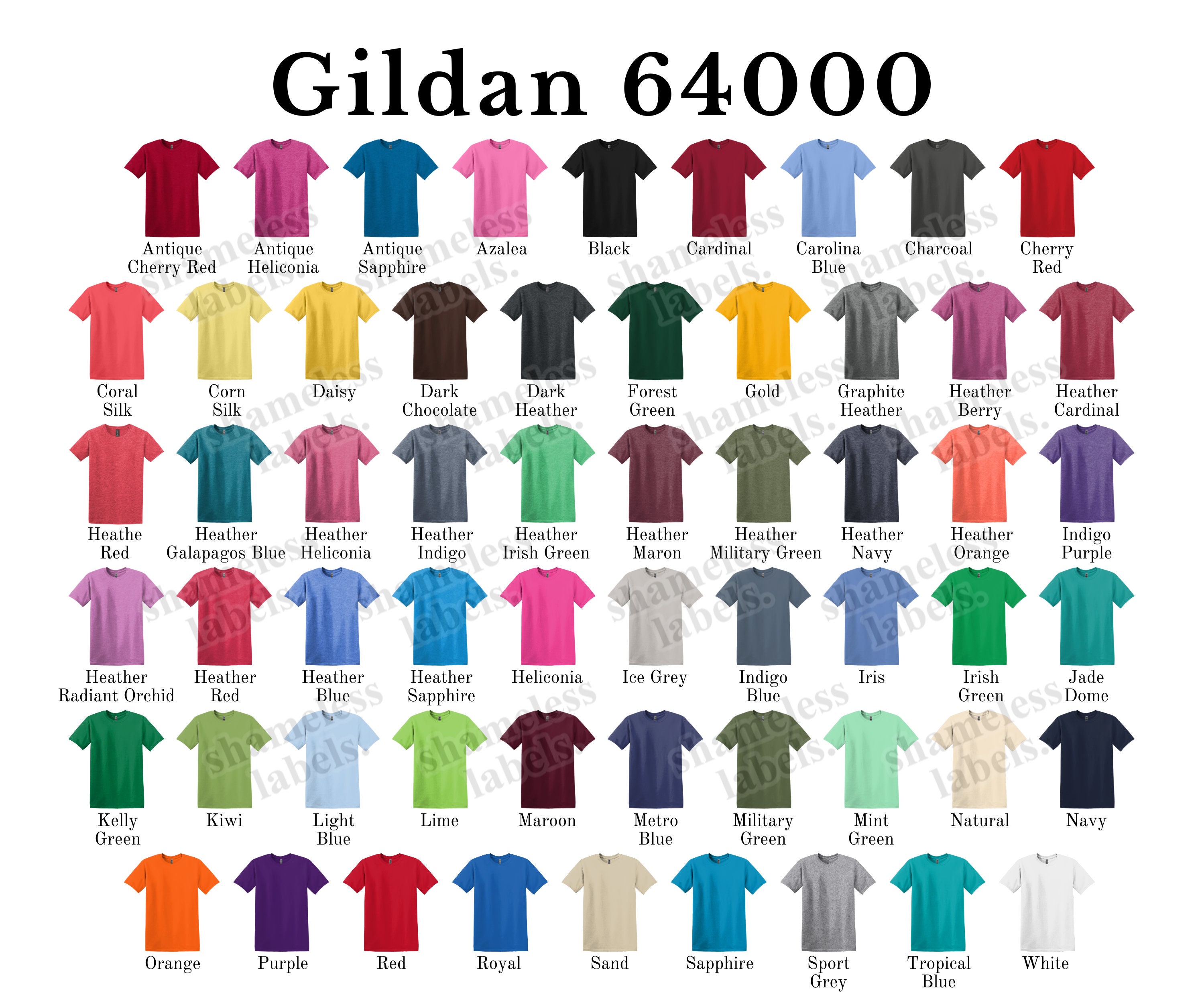 Editable Gildan 64000 Color Chart & Size Chart Canva - Etsy UK