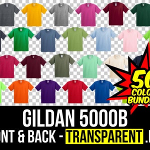 Gildan 5000B Front and Back Mockup Bundle, T Shirt Mockup PNG, G500B ...