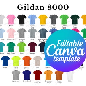 Editable Gildan 8000 Color Chart & Size Chart, Canva Template, G800 ...