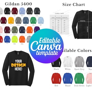 Editable Gildan 5400 Color Chart & Size Chart, Canva Template, G540 ...
