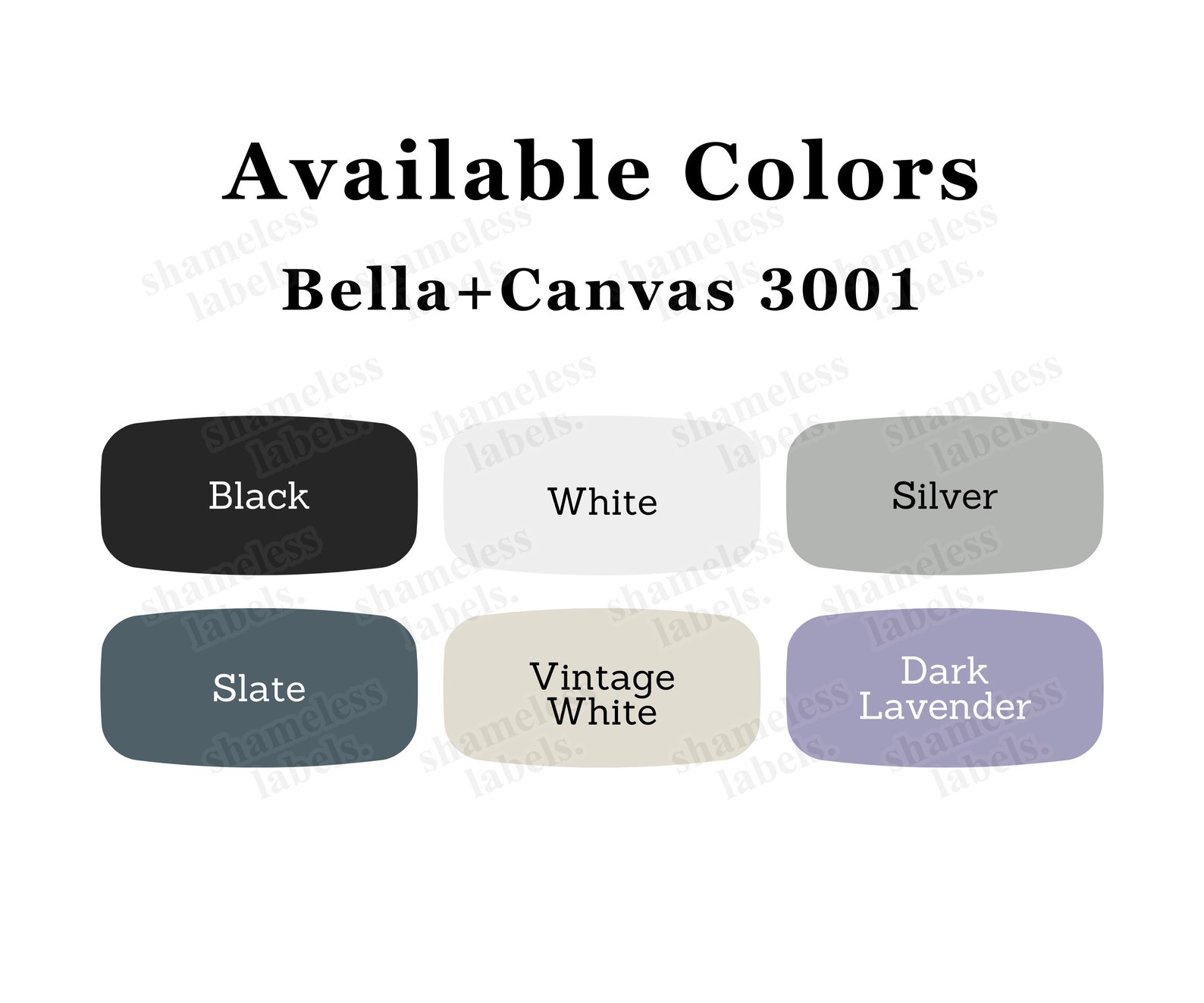 Editable Bella Canvas 3001 Color Chart, All 169 Colors With CVC Heather ...