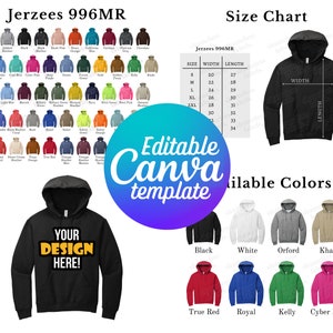 Editable Jerzees 996MR Color Chart & Size Chart Canva - Etsy
