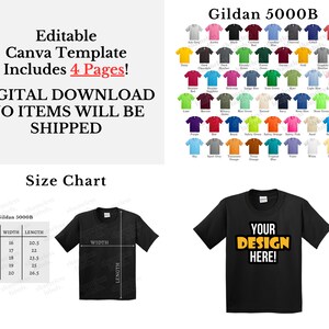 Editable Gildan 5000B Color Chart & Size Chart, Canva Template, G500B ...