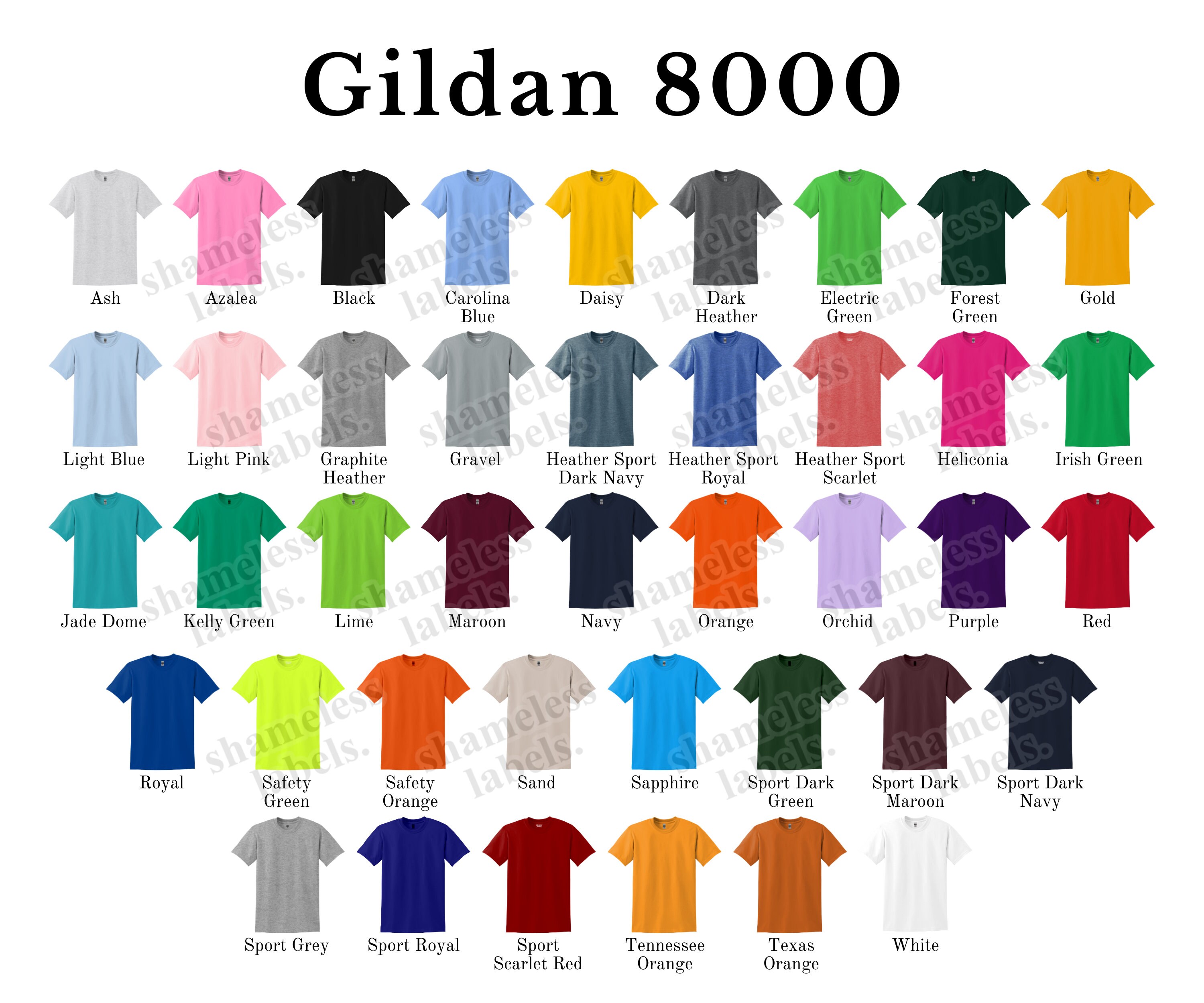 Gildan 8000 PNG Mockup Bundle, Transparent + White Backgrounds, All 41 ...
