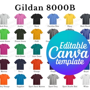 Editable Gildan 8000B Color Chart & Size Chart, Canva Template, G800B ...