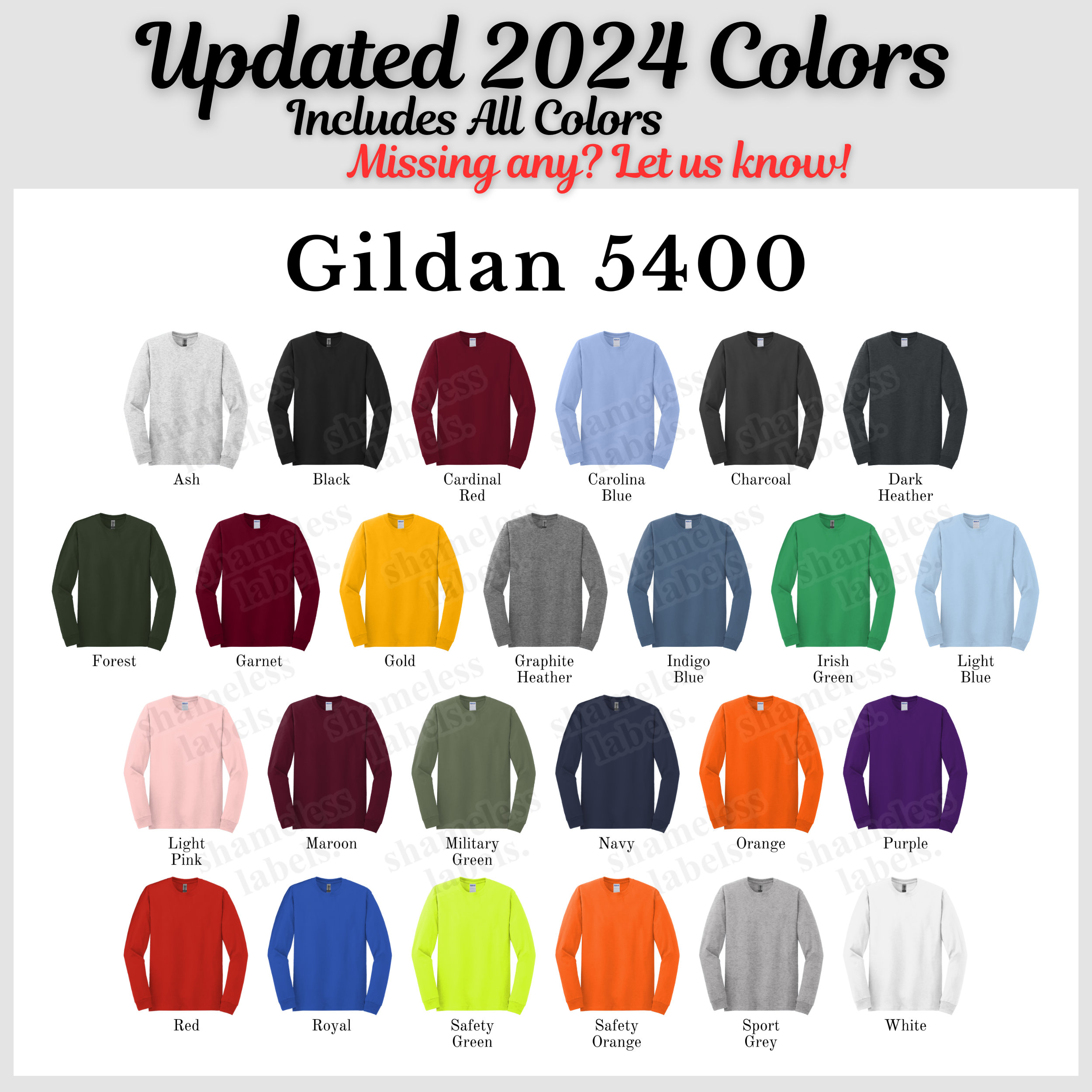 Gildan 5400 Color Chart & Size Chart, Editable Canva Template, G540 ...