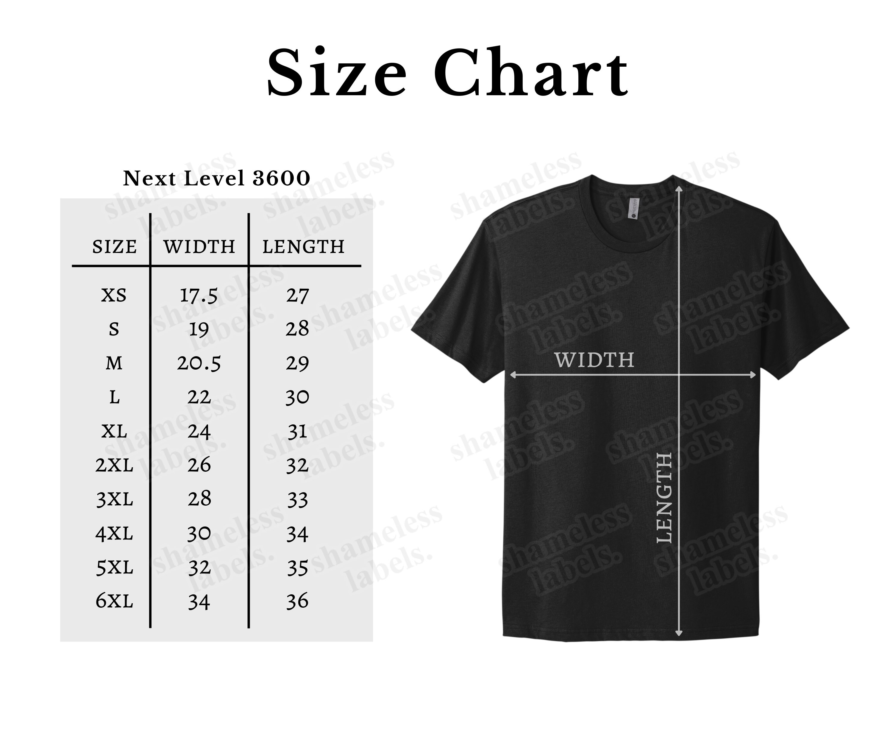 Editable Next Level 3600 Color Chart & Size Chart, Canva Template, 3600 ...
