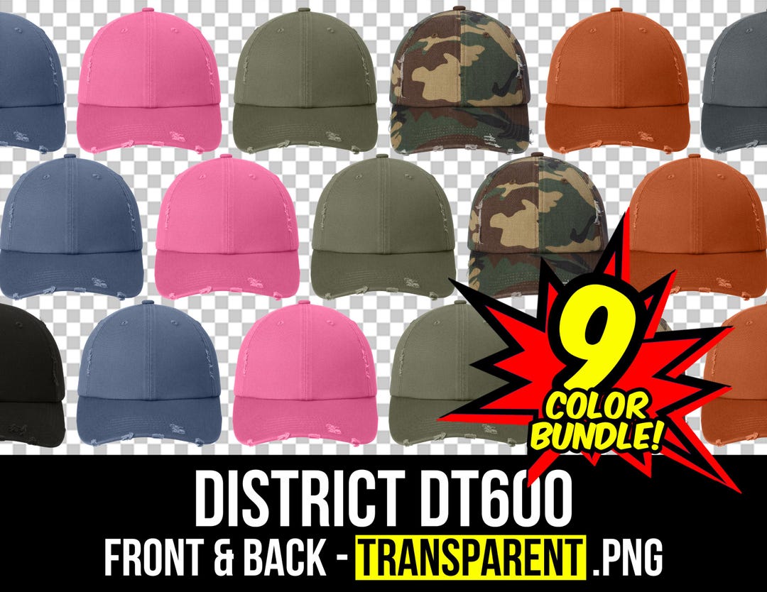 District DT600 Mockup Bundle, Distressed Cap Mockup, District Hat ...