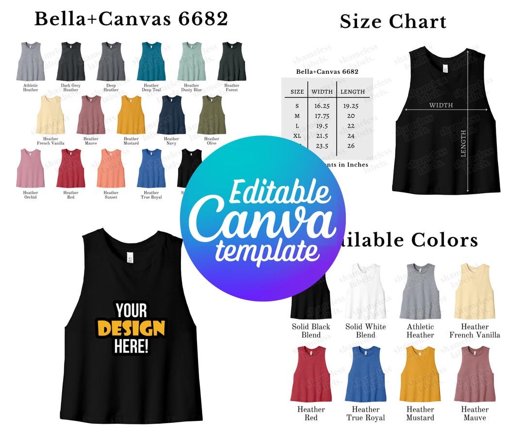 Editable Bella Canvas 6682 Color Chart & Size Chart, Canva Template ...