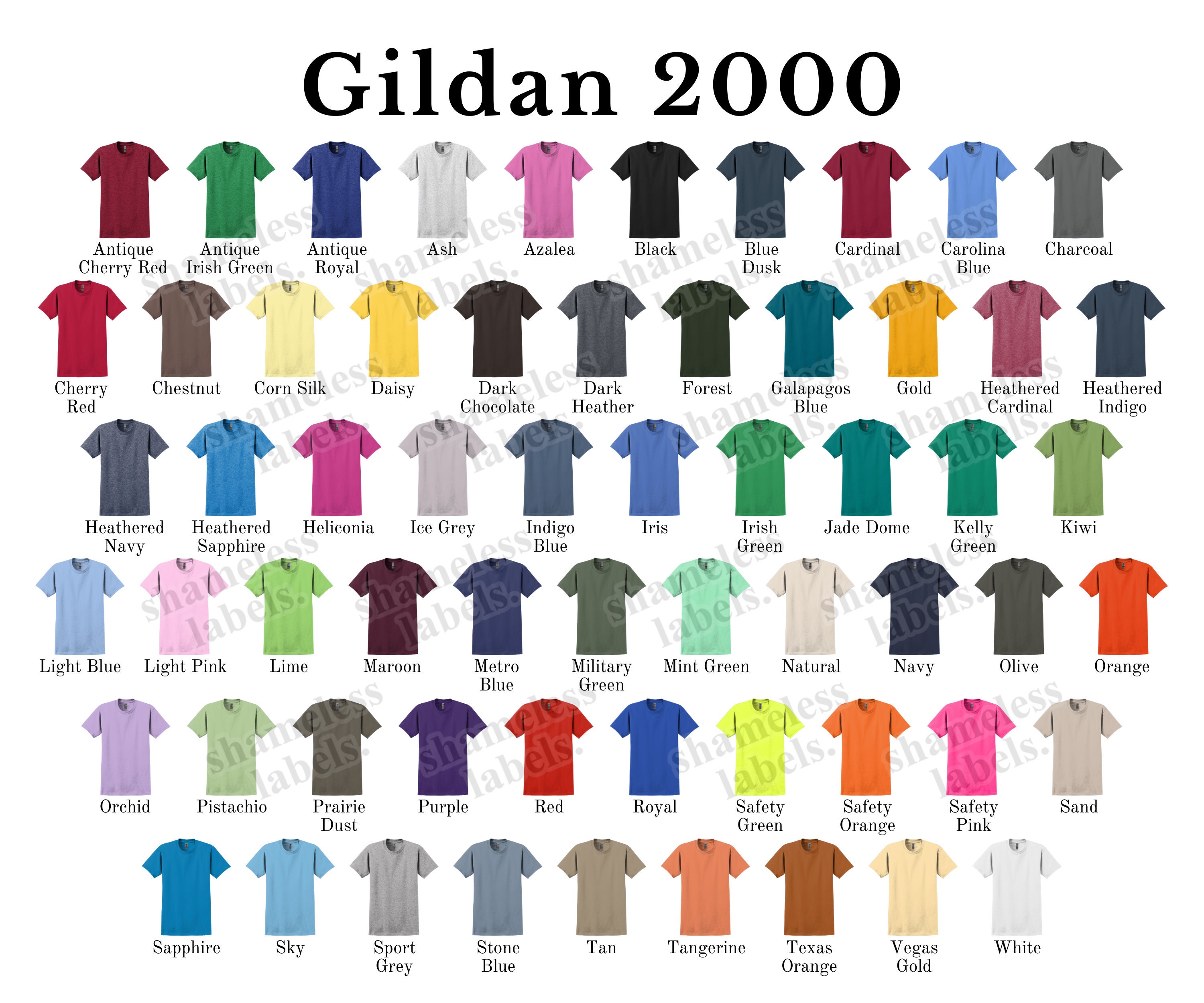 Editable Gildan 2000 Color Chart & Size Chart Canva Template - Etsy