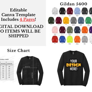Editable Gildan 5400 Color Chart & Size Chart, Canva Template, G540 ...