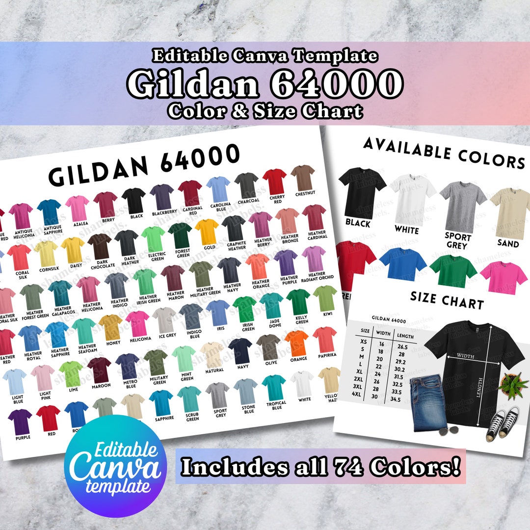 Editable Gildan 64000 Color Chart, Canva Template, G640 Color Chart ...