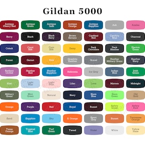 Editable Gildan 5000 Color Chart, All 70 Colors, Gildan G500 Color ...