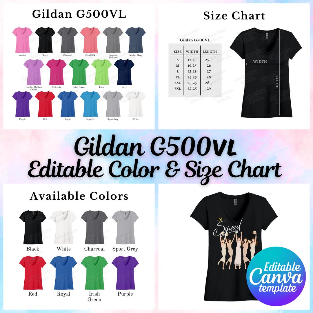 Gildan G500VL Size Chart & Color Chart, Editable Canva Template, G500VL ...