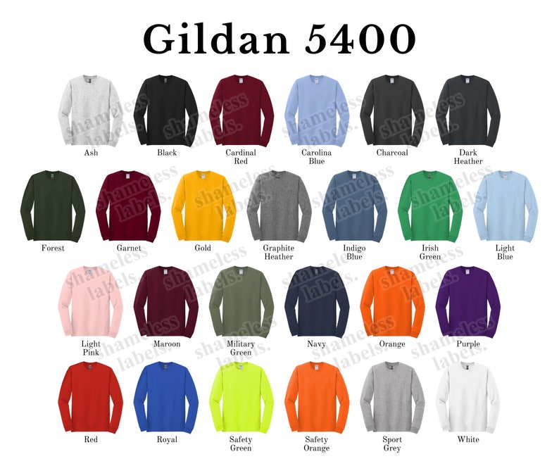 Editable Gildan 5400 Color Chart & Size Chart, Canva Template, G540 ...