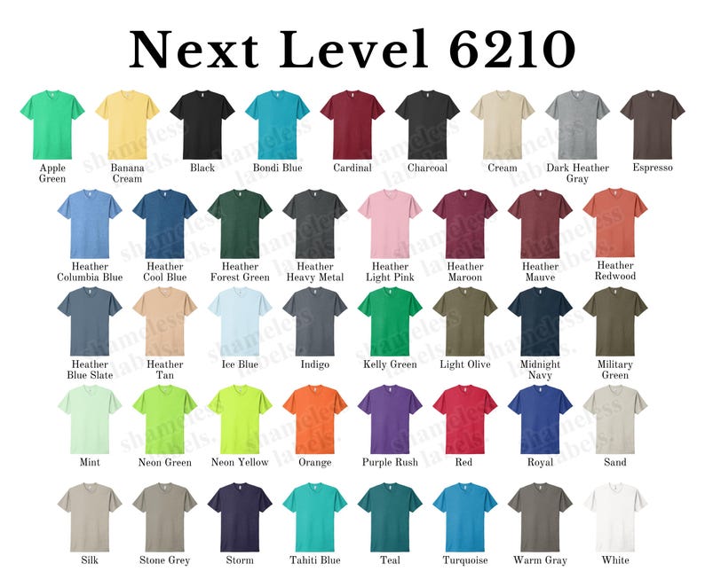 Editable Next Level 6210 Color Chart & Size Chart, Canva Template ...