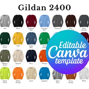 Editable Gildan 2400 Color Chart & Size Chart, Canva Template, G240 ...