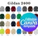 Editable Gildan 2400 Color Chart & Size Chart, Canva Template, G240 ...