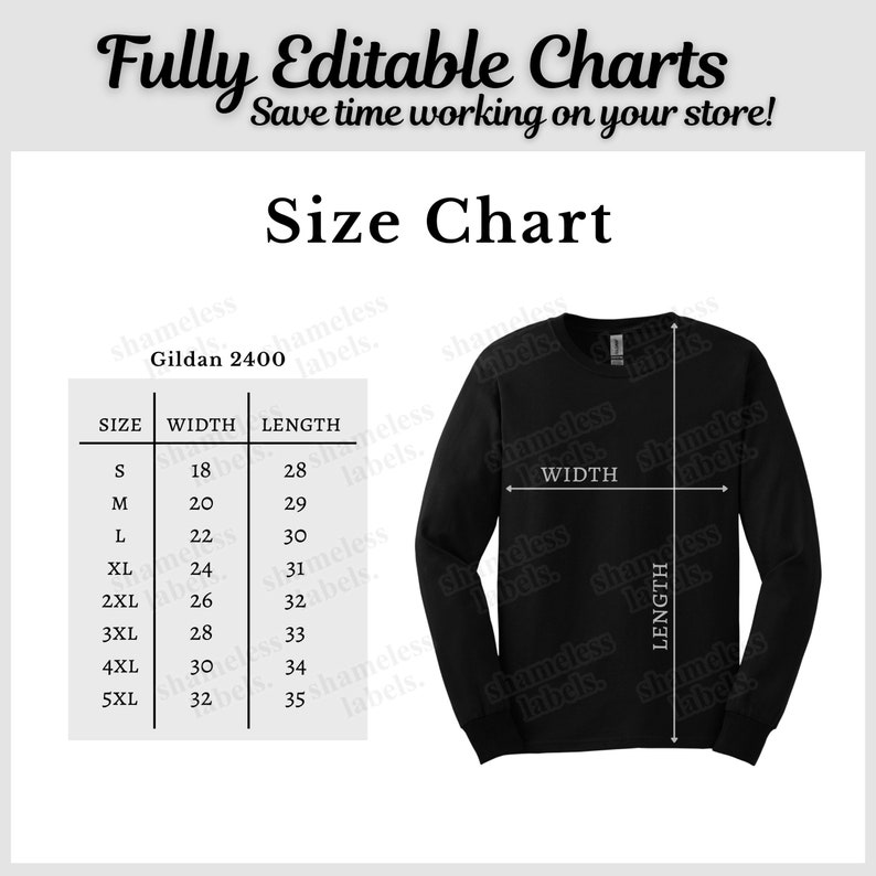 Gildan 2400 Color Chart & Size Chart, Editable Canva Template, G240 ...