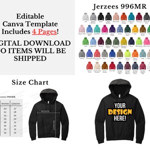 Editable Jerzees 996MR Color Chart & Size Chart, Canva Template, 996MR ...