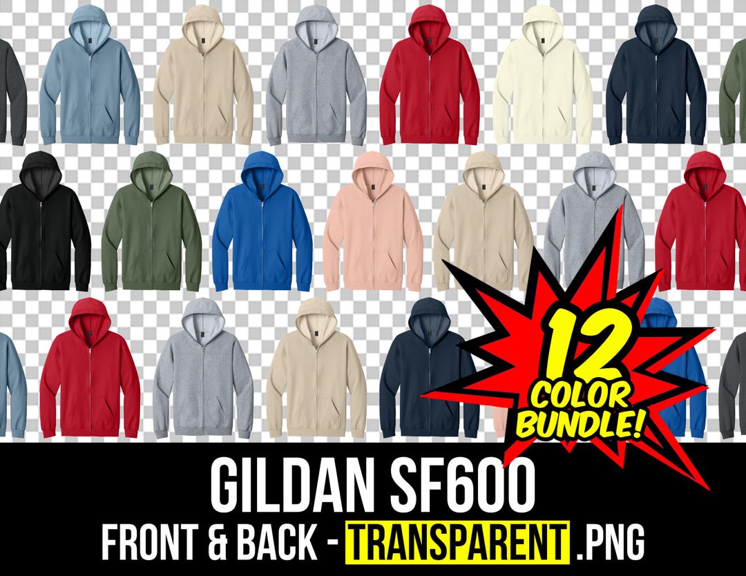 Gildan SF600 Front and Back Mockup Bundle, Zip Hoodie Mockup PNG, SF600 ...