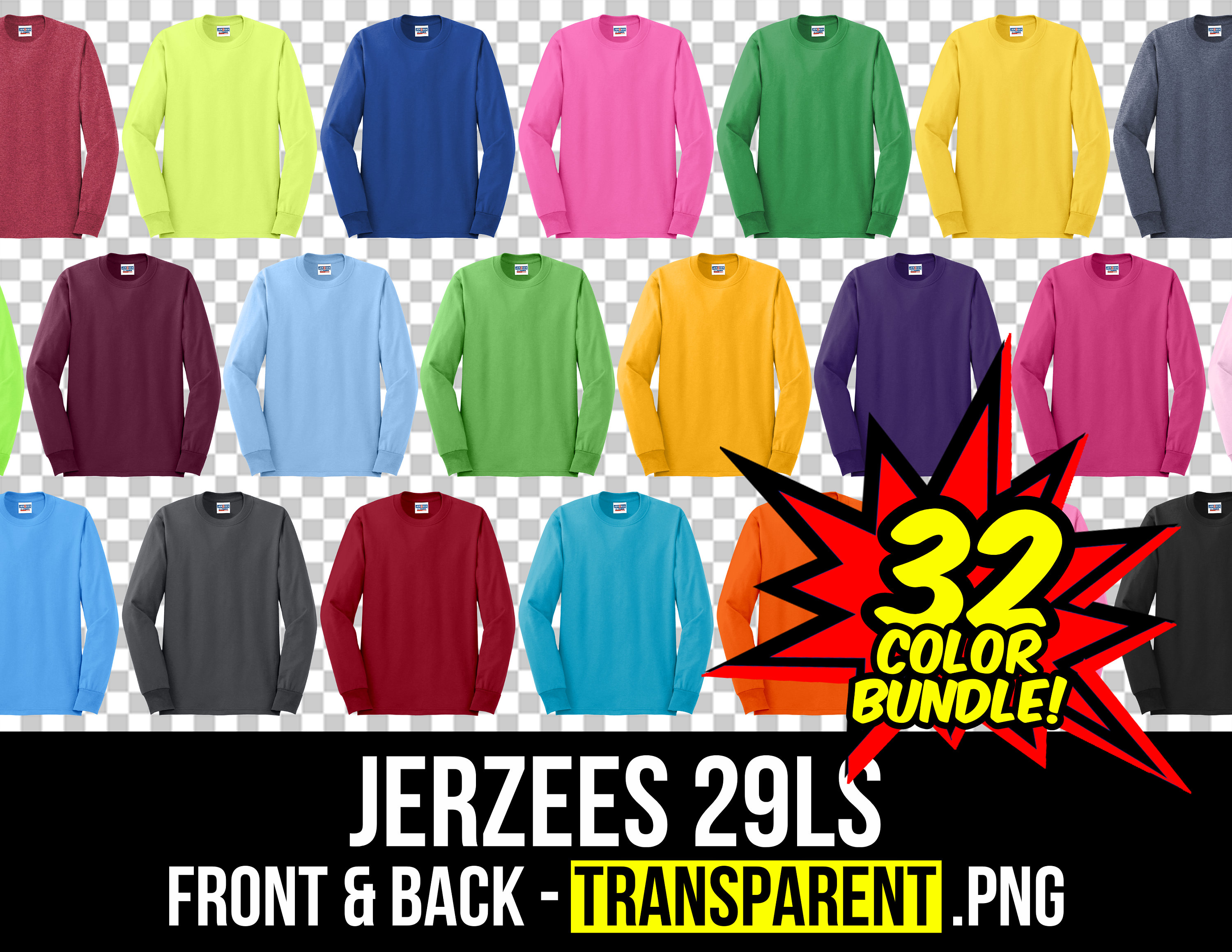 Jerzees 29LS Front and Back Mockup Bundle, T-shirt Mockup PNG, 29LS ...