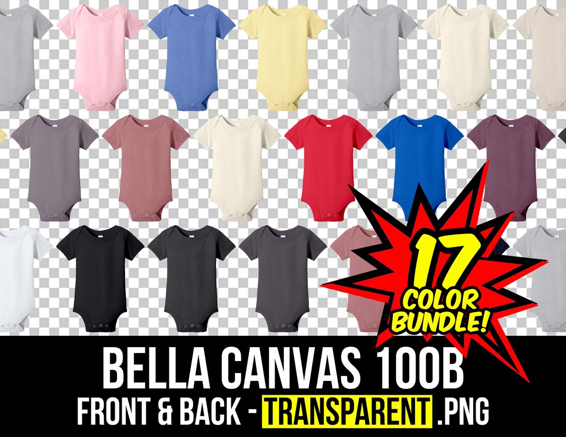 Bella Canvas 100B Front and Back Mockup Bundle, Infant One Piece Mockup ...