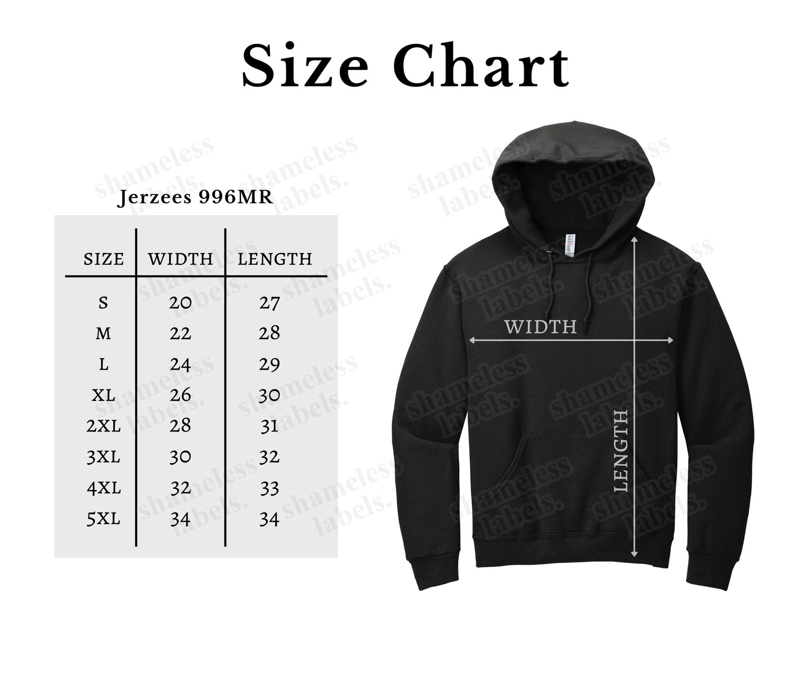 Editable Jerzees 996MR Color Chart & Size Chart, Canva Template, 996MR ...