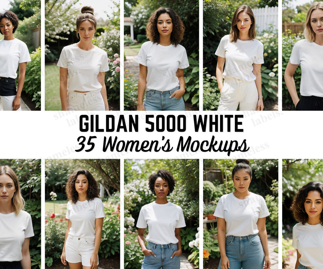 Gildan 5000 Mockup, White Gildan 5000 Mockup Bundle, Women's T-shirt Mockups G500, 35 Mockup ...