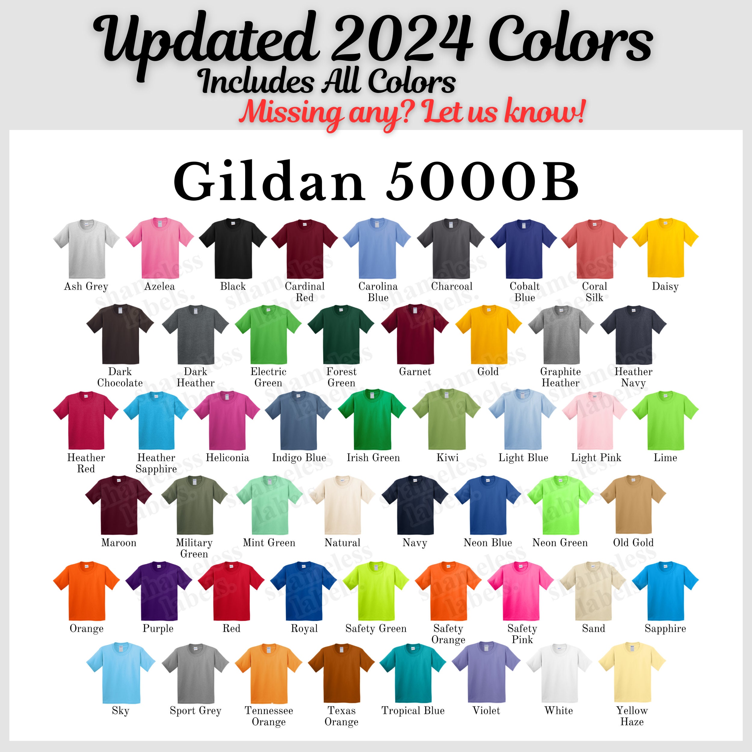 Gildan 5000B Color Chart & Size Chart, Editable Canva Template, G500B ...