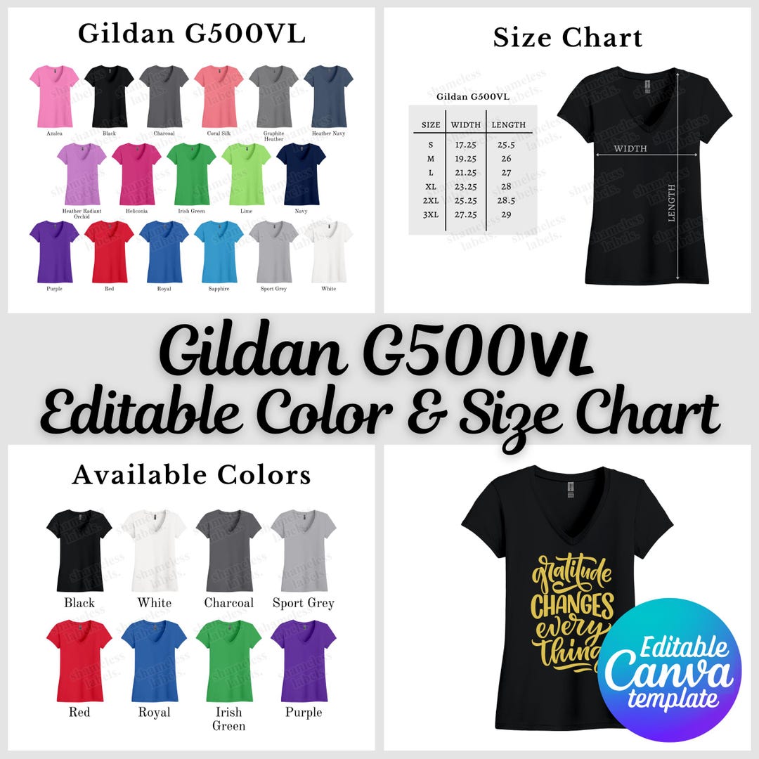 Gildan G500VL Color Chart & Size Chart, Editable Canva Template, G500VL ...