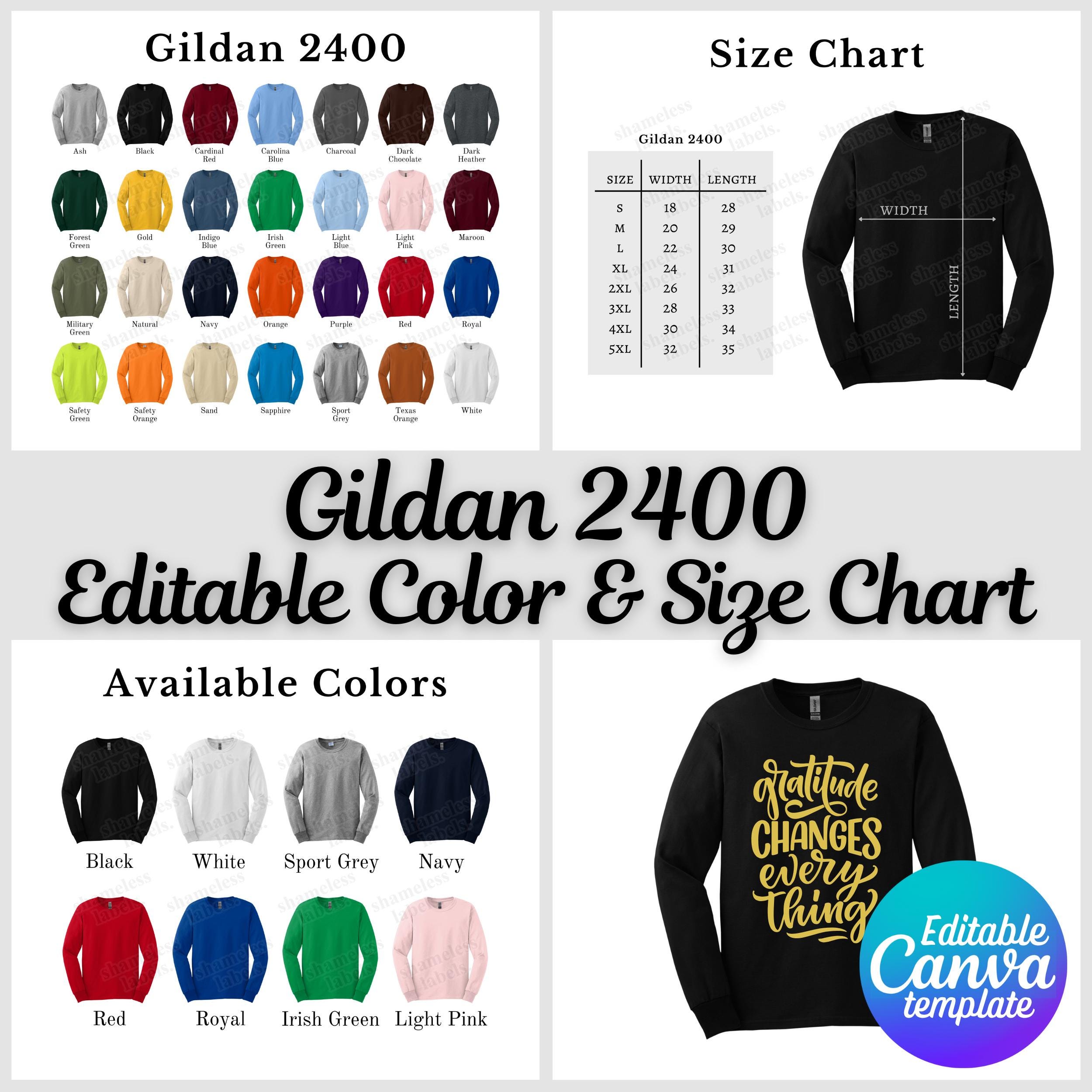 Gildan 2400 Color Chart & Size Chart, Editable Canva Template, G240 ...