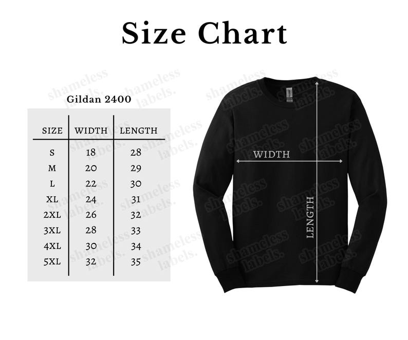 Gildan 2400 Color Chart & Size Chart, Editable Canva Template, 2400 ...