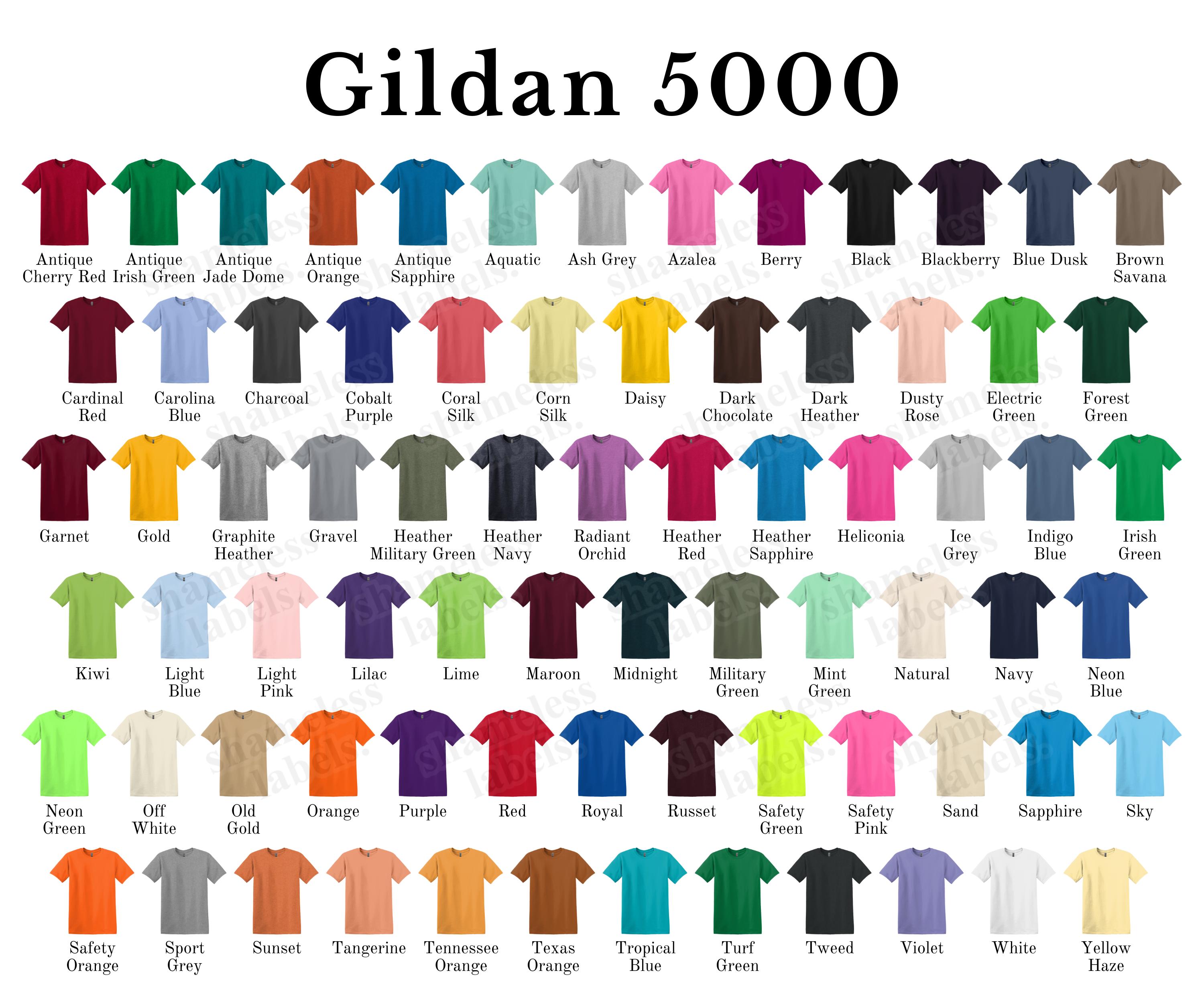 Gildan 5000 Color Chart & Size Chart, Editable Canva Template, 5000 ...