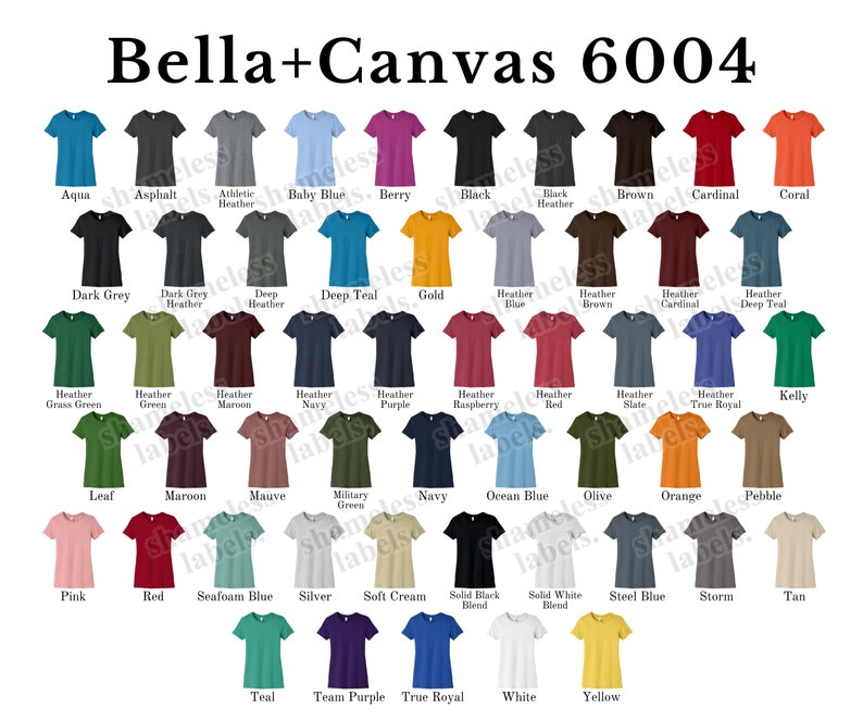 Editable Bella Canvas 6004 Color Chart & Size Chart, Canva Template ...