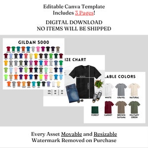 Editable Gildan 5000 Color Chart, Canva Template, G500 Color Chart, 5000 Size Chart - Etsy