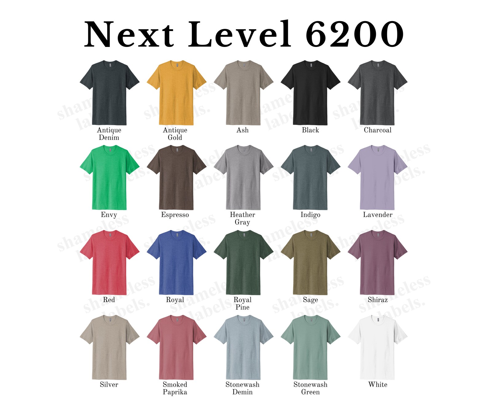 Editable Next Level 6200 Color Chart & Size Chart, Canva Template, 6200 ...