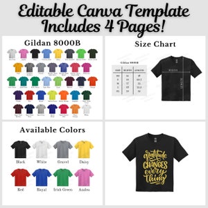 Gildan 8000B Color Chart & Size Chart, Editable Canva Template, G800B ...