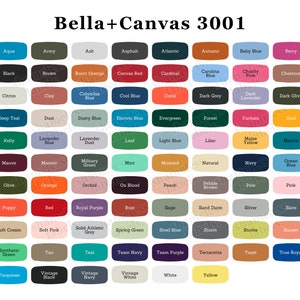 Editable Bella Canvas 3001 Color Chart, All 169 Colors With CVC Heather ...