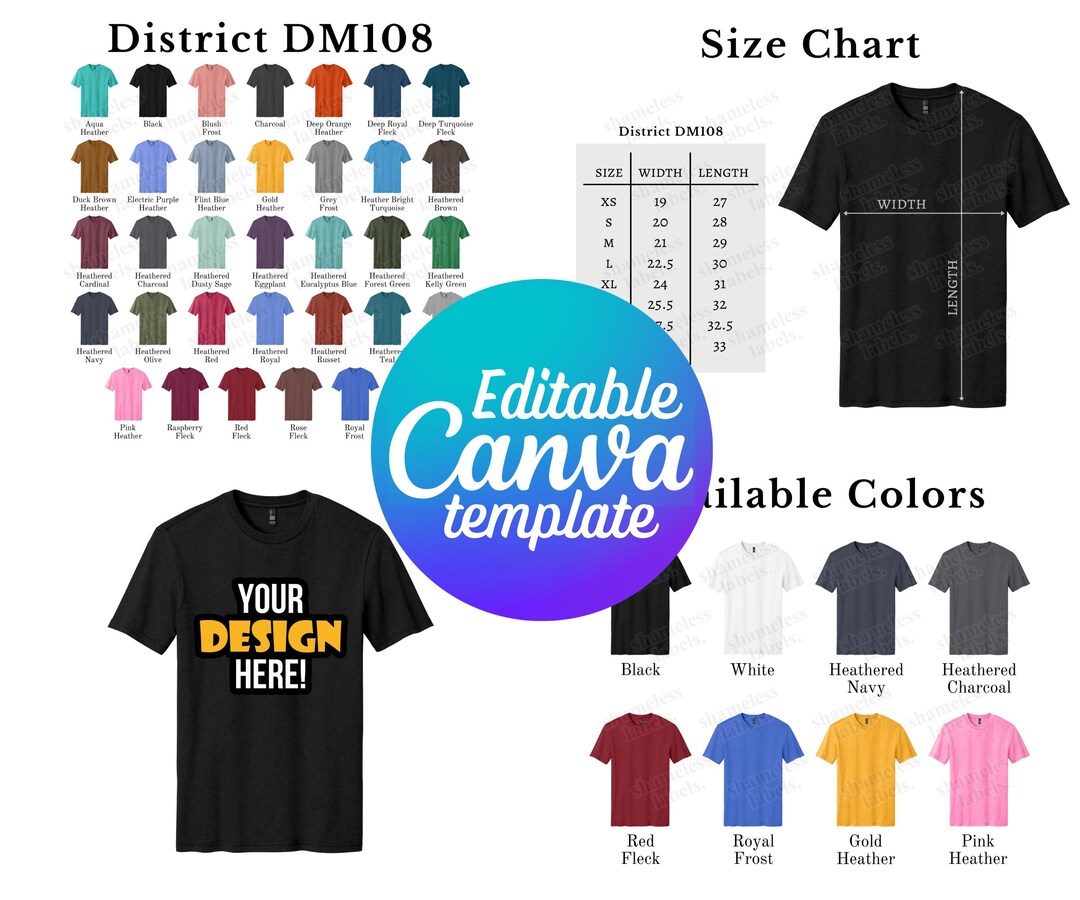 Editable District DM108 Color Chart & Size Chart, Canva Template, DM108 ...